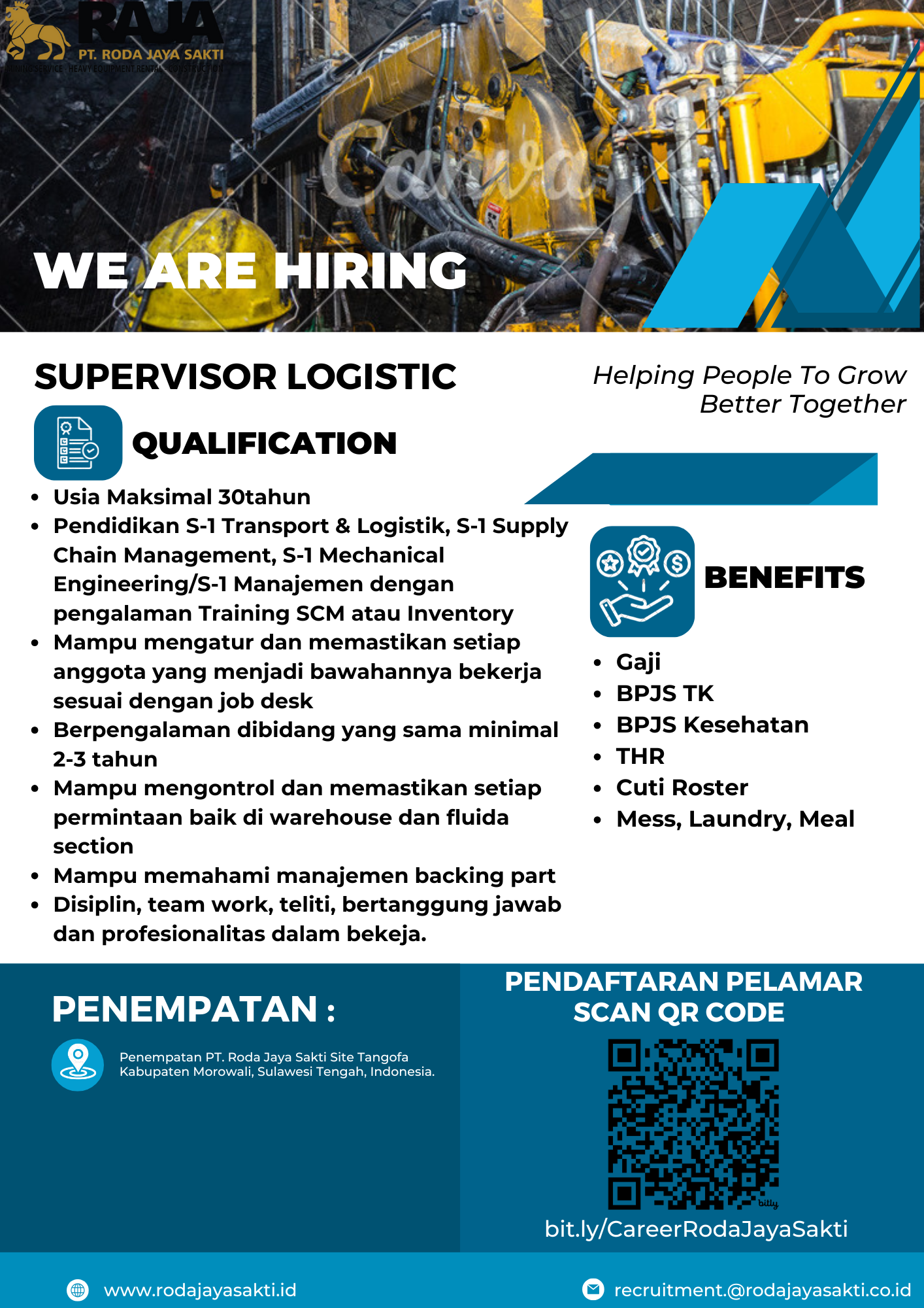 Lowongan Kerja Supervisor Logistic – RODA JAYA SAKTI – RAJA Mining Service – Heavy Equipment ...